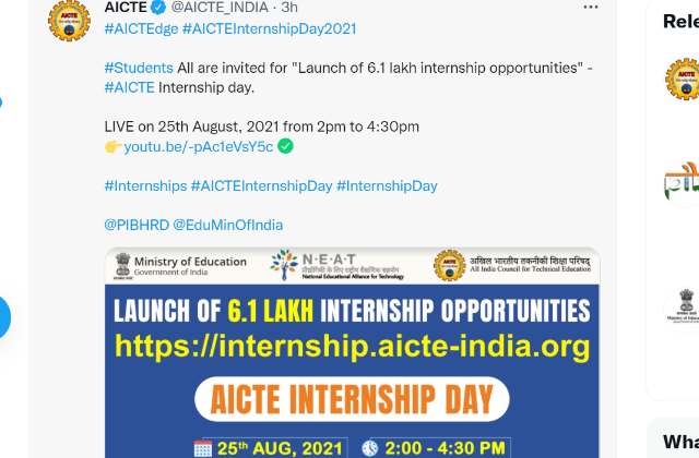AICTE Internship: AICTE to Launch 6.1 lakh Internship Opportunities on ...