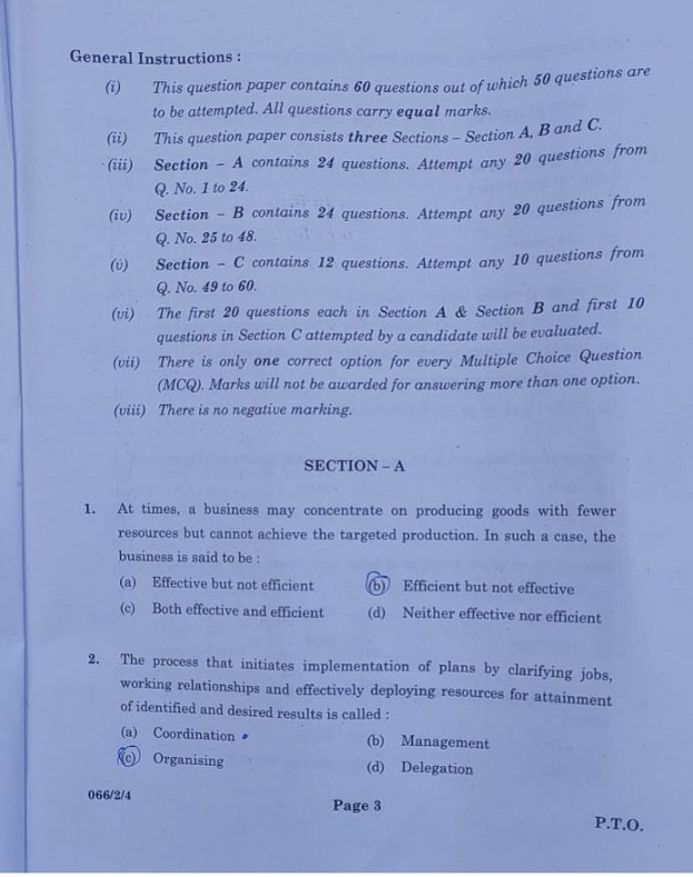 Answer Key Paper PDF Term 1 CBSE 12th Business Studies Board Exam 