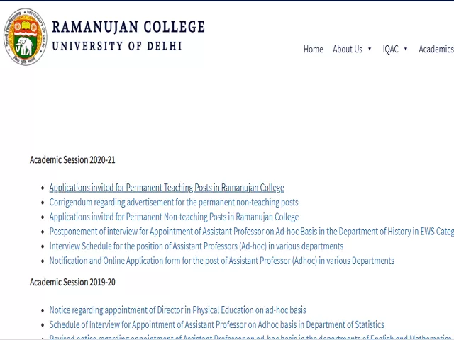 Ramanujan College Recruitment 2021: Apply for 61 Teaching Staff Posts ...