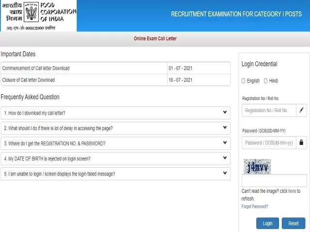 FCI Admit Card 2021 for AGM & MO Posts Released @fci.gov.in, Check Exam ...
