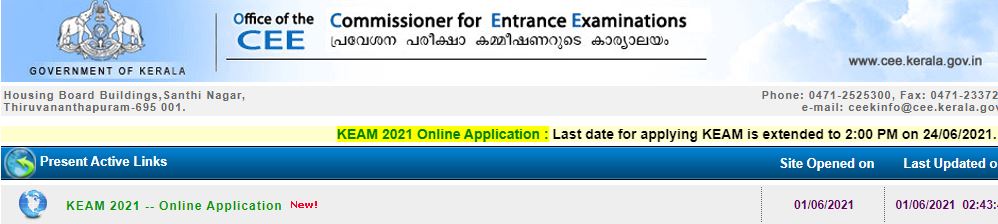 KEAM 2021 Registrations Extended to June 24, Apply at cee.kerala.gov.in ...