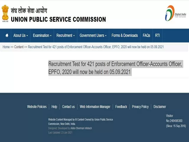 UPSC EPFO Exam 2021: Important Notice for EO AO Released @upsc.nic.in