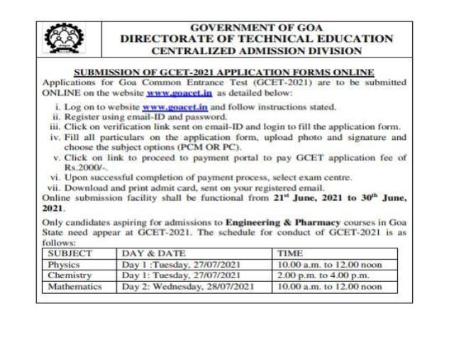 GCET 2021 Registrations to close today, Apply at dte.goa.gov.in ...