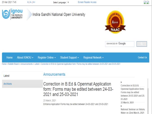 IGNOU OPENMAT 2021: Application Correction Window to close today, Make ...
