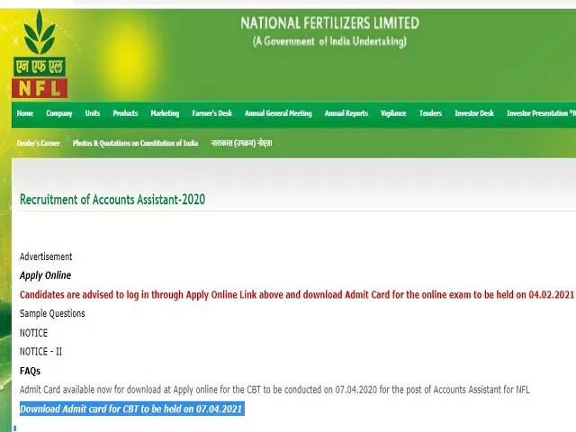 NFL Accounts Assistant Admit Card 2021 Out: Download ...