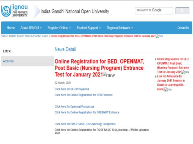 IGNOU BEd and OPENMAT 2021: Registrations commence at ignou.ac.in, Get ...