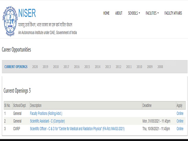 NISER Recruitment 2021 Out: Apply Online for Scientific Officer C & D ...