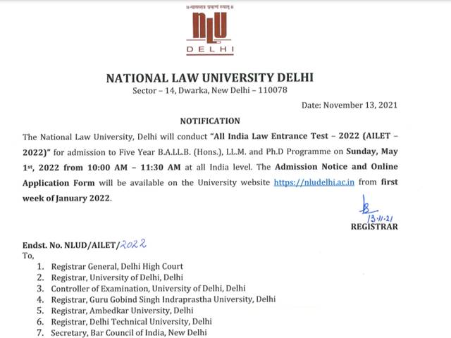 AILET 2022 Exam Date Announced by NLU Delhi, Check All Details Here ...