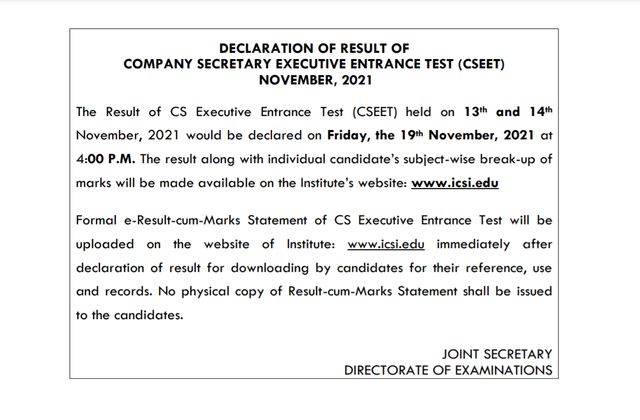 ICSI CSEET 2021 Result To Be Declared Today at 4 PM for November Session, Check at icsi.edu ...