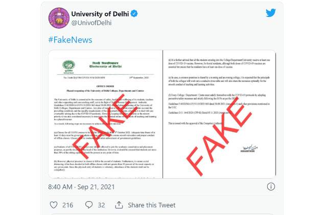 Delhi University Reopening: DU debunks Fake News about Offline Classes ...