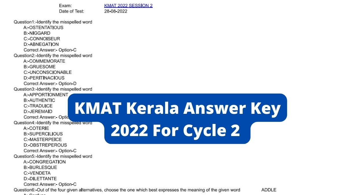 KMAT Kerala Answer Key 2022 For Cycle 2 Released at cee.kerala.gov.in, Raise Objections Till 2 ...