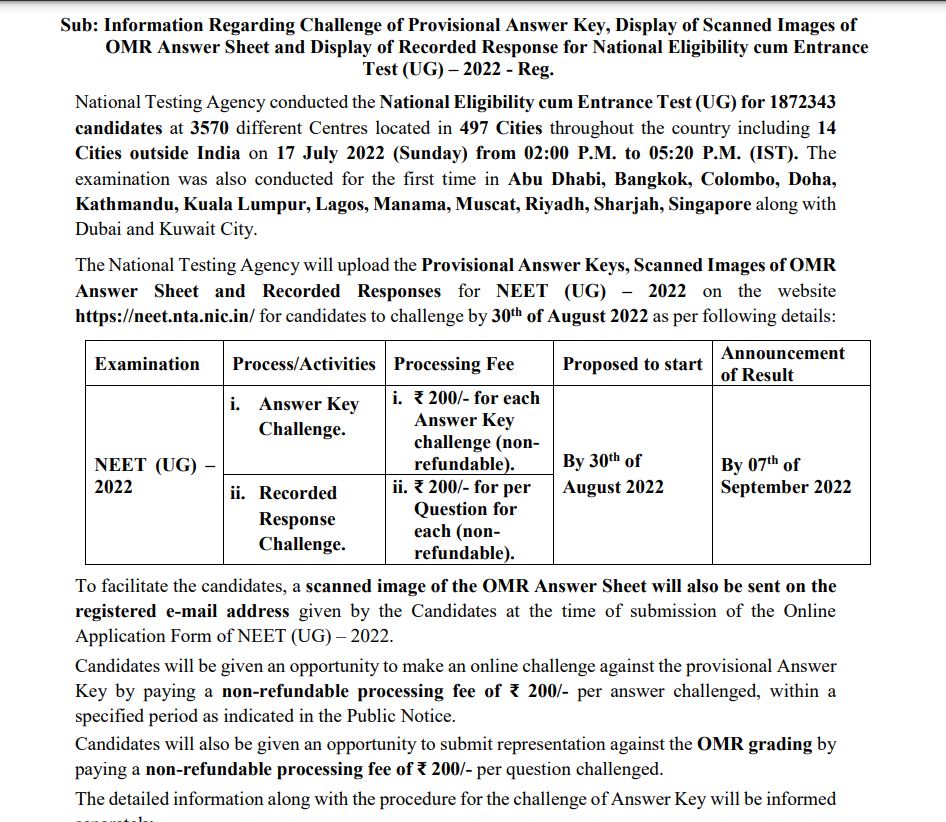 NEET Answer Key 2022 (OUT) Live: NEET UG Answer Key Released at neet ...
