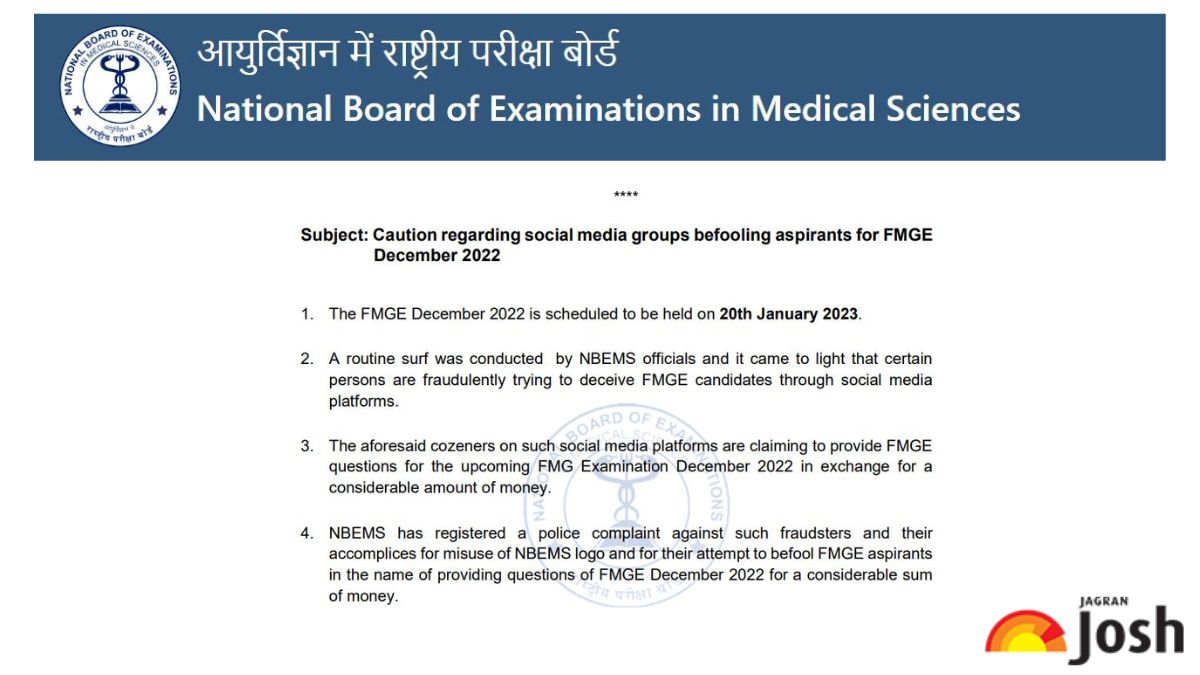 FMGE 2022: NBE Warns Against Frauds Selling December Question Papers on ...