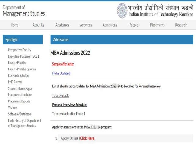 IIT Roorkee MBA Admission 2022, Apply until Jan 31 at iitr.ac.in ...