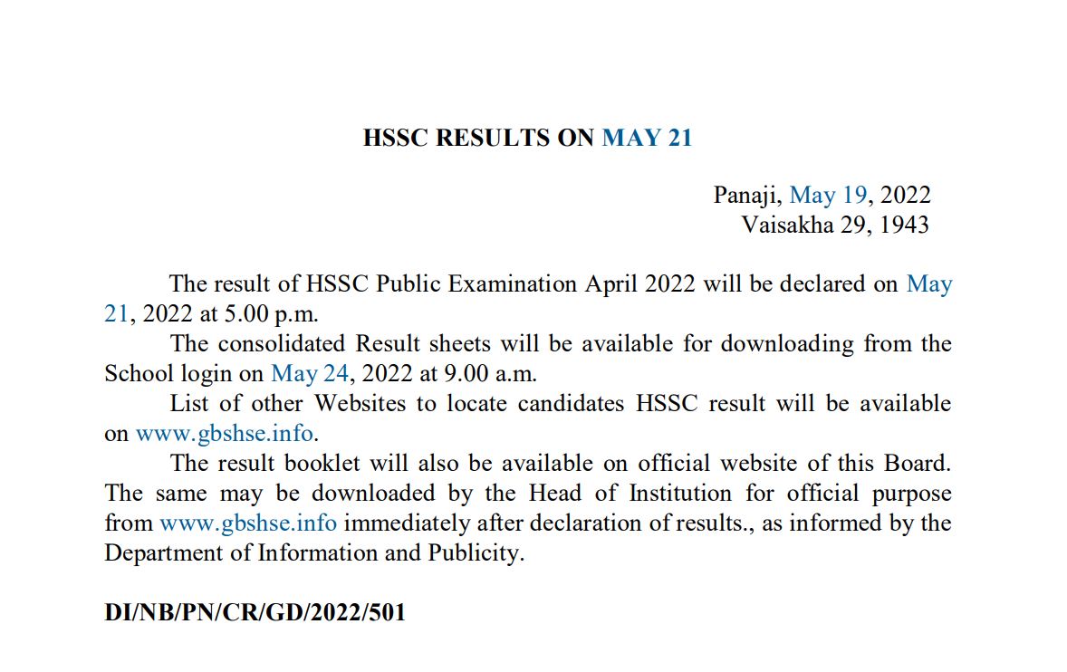 Goa HSSC Result 2022 Declared Live: Know How to Check GBSHSE Class 12th ...