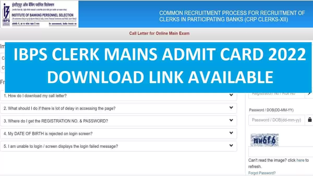 IBPS Clerk Mains Admit Card 2022 (Out) @ibps.in: Exam on 8 October IBPS Clerk Mains Admit Card 2022 (Out) @ibps.in: Exam on 8 October