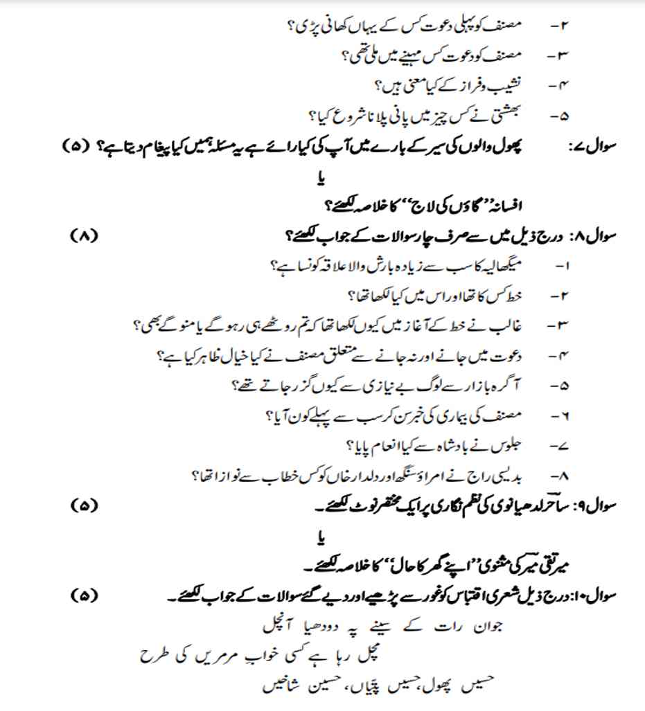 CBSE Class 12 Urdu (Core and Elective) sample paper 2024: Urdu Class 12 ...