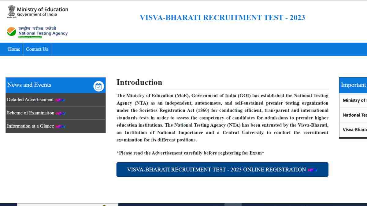 NTA Vishwa Bharati Recruitment 2023: 709 नॉन टीचिंग पदों के लिए अधिसूचना जारी