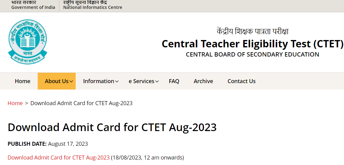 CTET Admit Card 2023 Released: CTET Call Letter Link Here