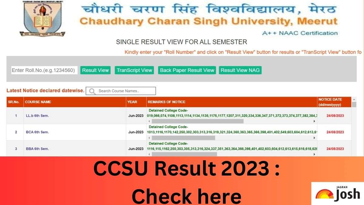 CCSU Results 2023 OUT LLB BBA And BCA 6th Sem Result Download Link