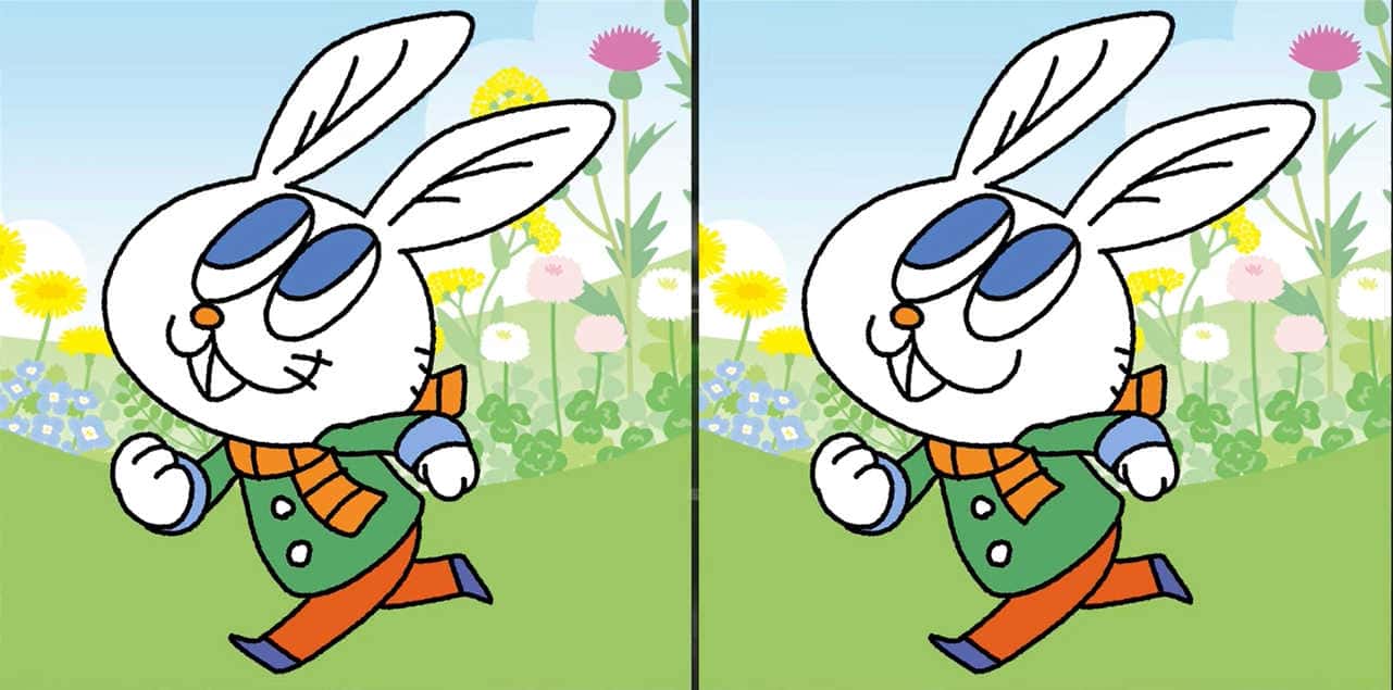 Spot 3 differences between the two running rabbit pictures in 8 seconds!