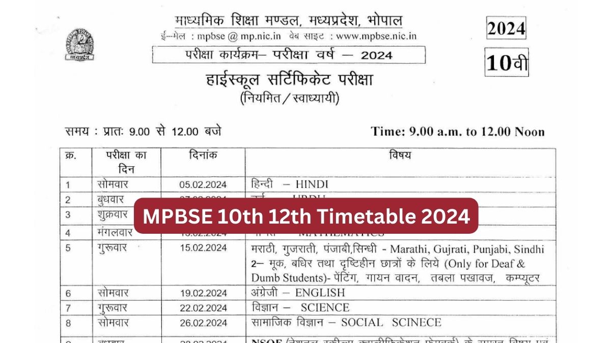 MPBSE Timetable 2024 Released Check Class 10 12 Datesheet Here MPBSE Timetable 2024 Released Check Class 10 12 Datesheet Here
