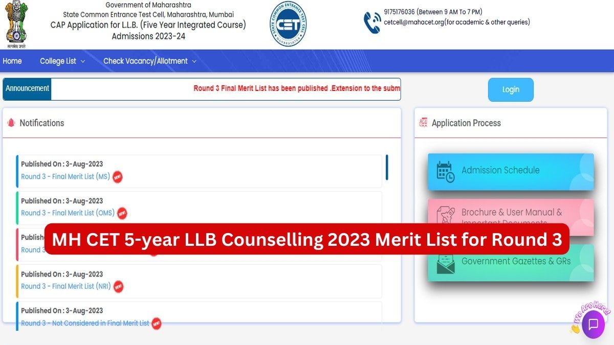 MH CET LLB 5 Year Counselling 2023 Final Merit List for Round 3 Released, Download PDFs Here ...