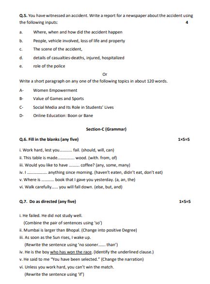 MP Board 12th English Model Paper 2024: Download Class 12 English ...