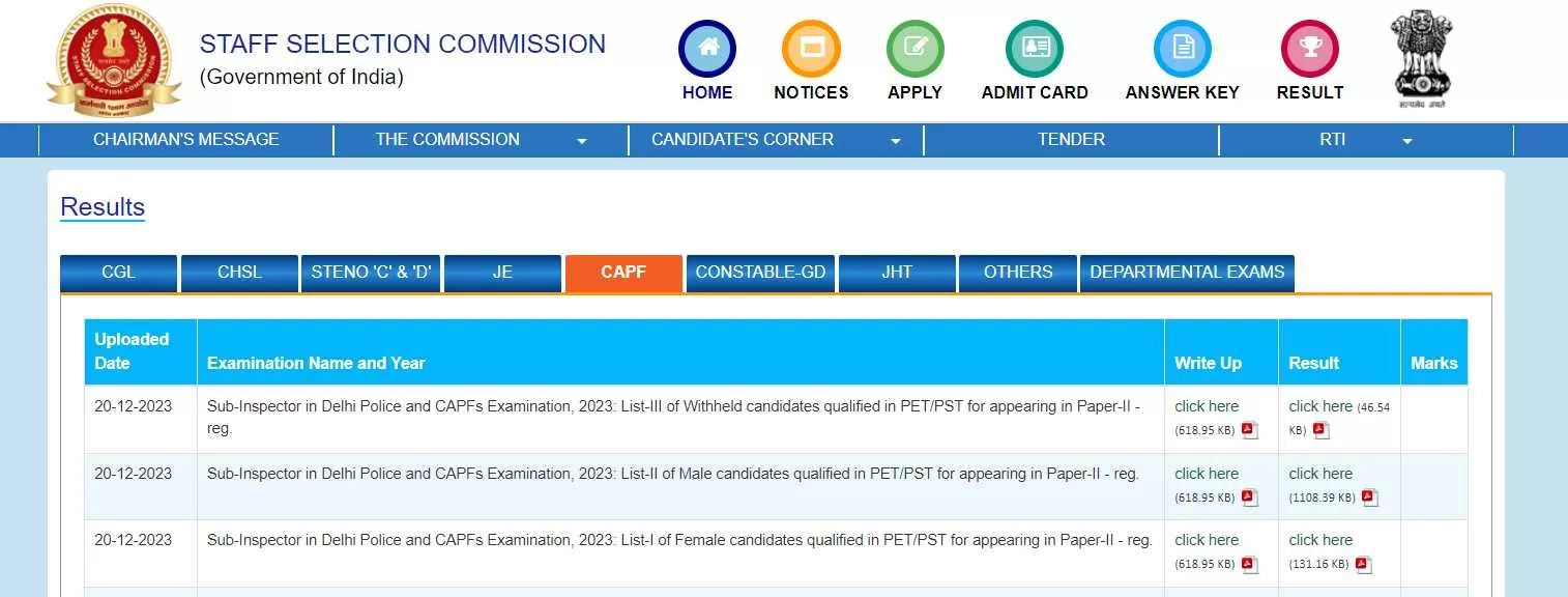 SSC CPO PET, PST Result 2023 Out: नतीजे ssc.nic.in पर घोषित, इस Direct Link के करें चेक