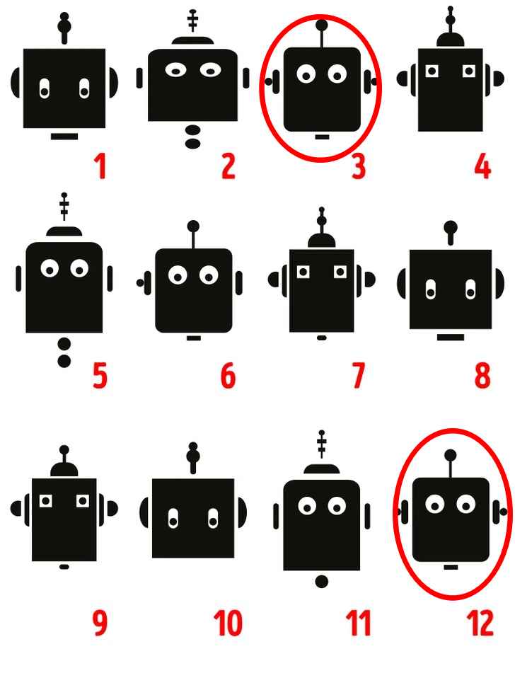 Picture Puzzle IQ Test: Find two similar robots in 5 seconds!