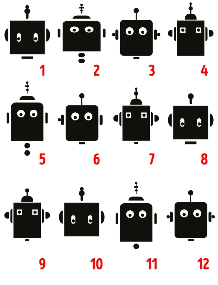 Picture Puzzle IQ Test: Find two similar robots in 5 seconds!