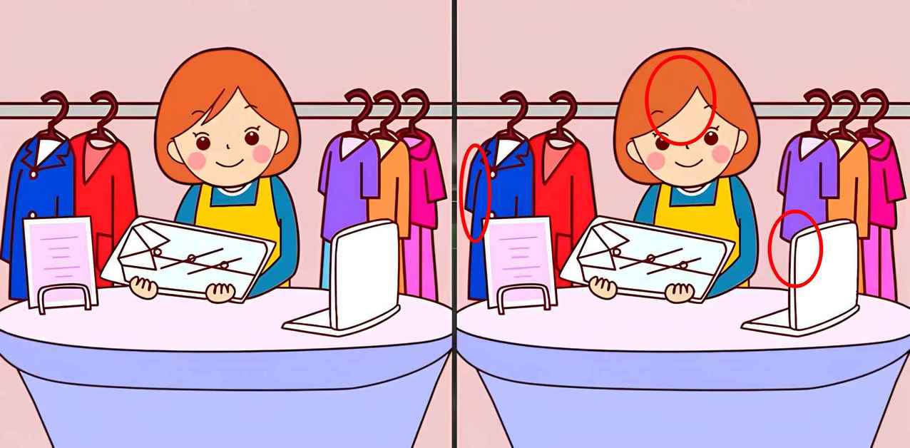 Spot 3 differences between the girl in the store pictures in 17 seconds!