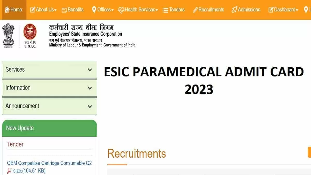 ESIC Paramedical Admit Card 2023 OUT at esic.gov.in: Check Group C Call ...