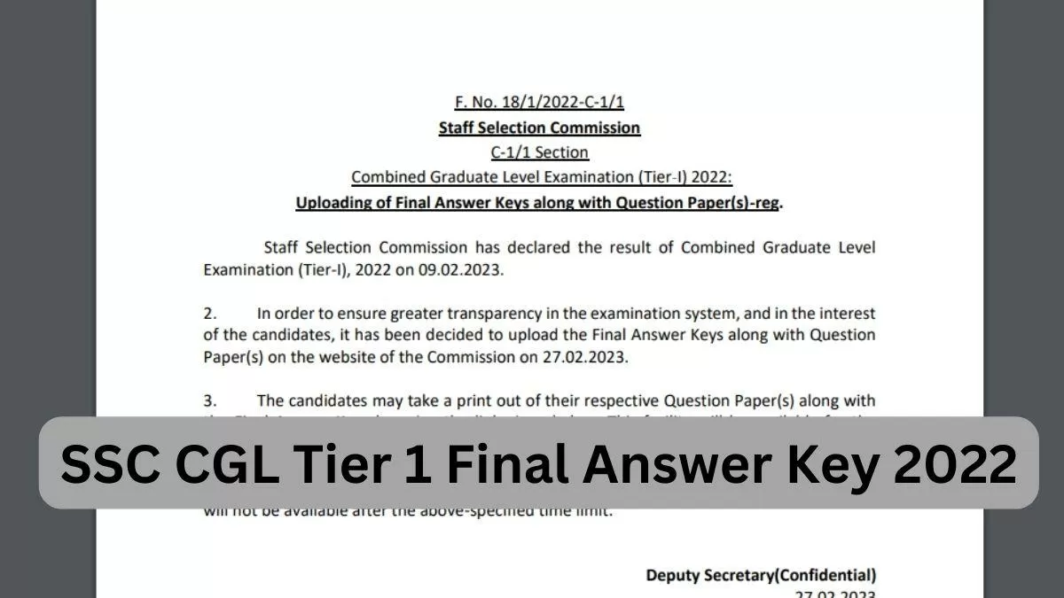 SSC CGL Tier 1 Final Answer Key 2022 जारी, इस डायरेक्ट लिंक से करें डाउनलोड