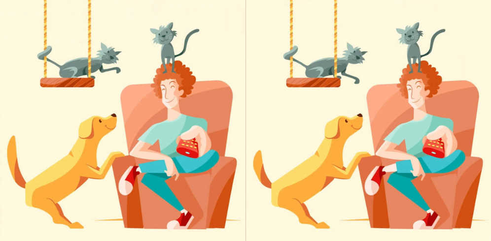 Spot 3 differences between the man and his pet's pictures within 14 ...