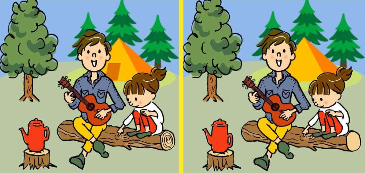 Spot 3 differences between the camping pictures in 9 seconds!