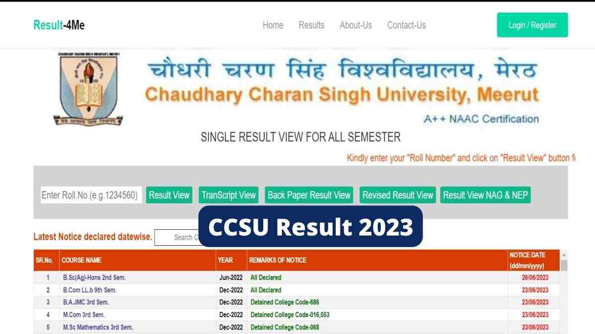 CCSU Result 2023 Chaudhary Charan Singh University UG PG Result Link