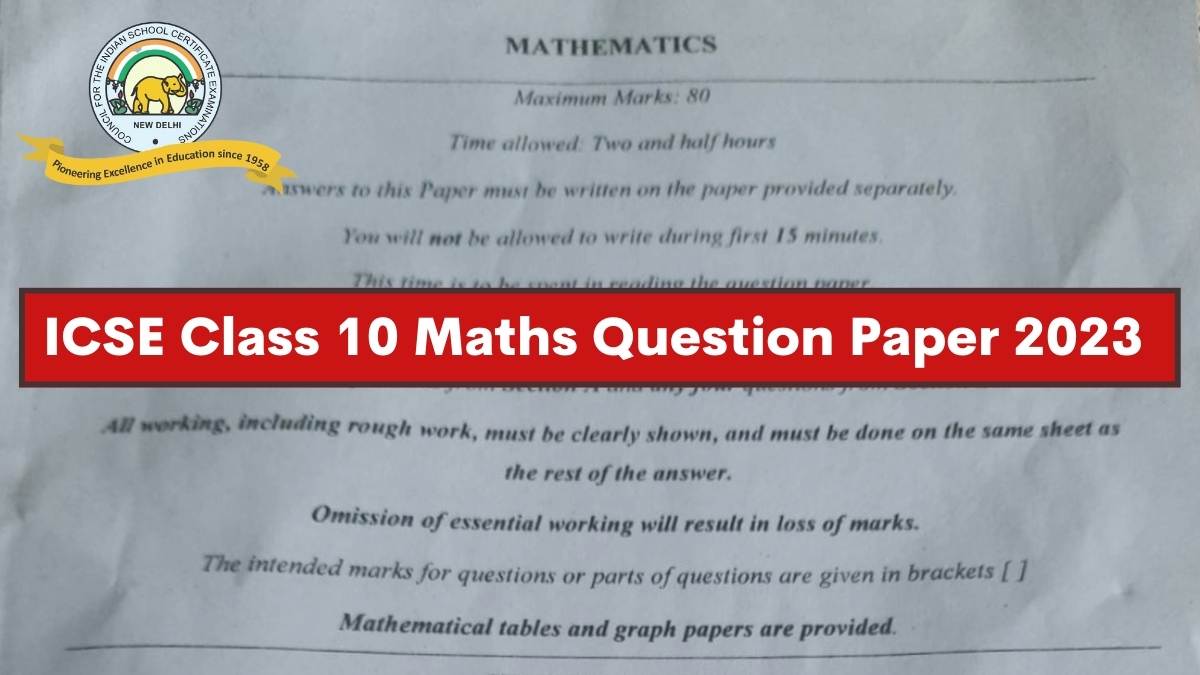 ICSE Class 10 Maths Question Paper 2023 Download PDF
