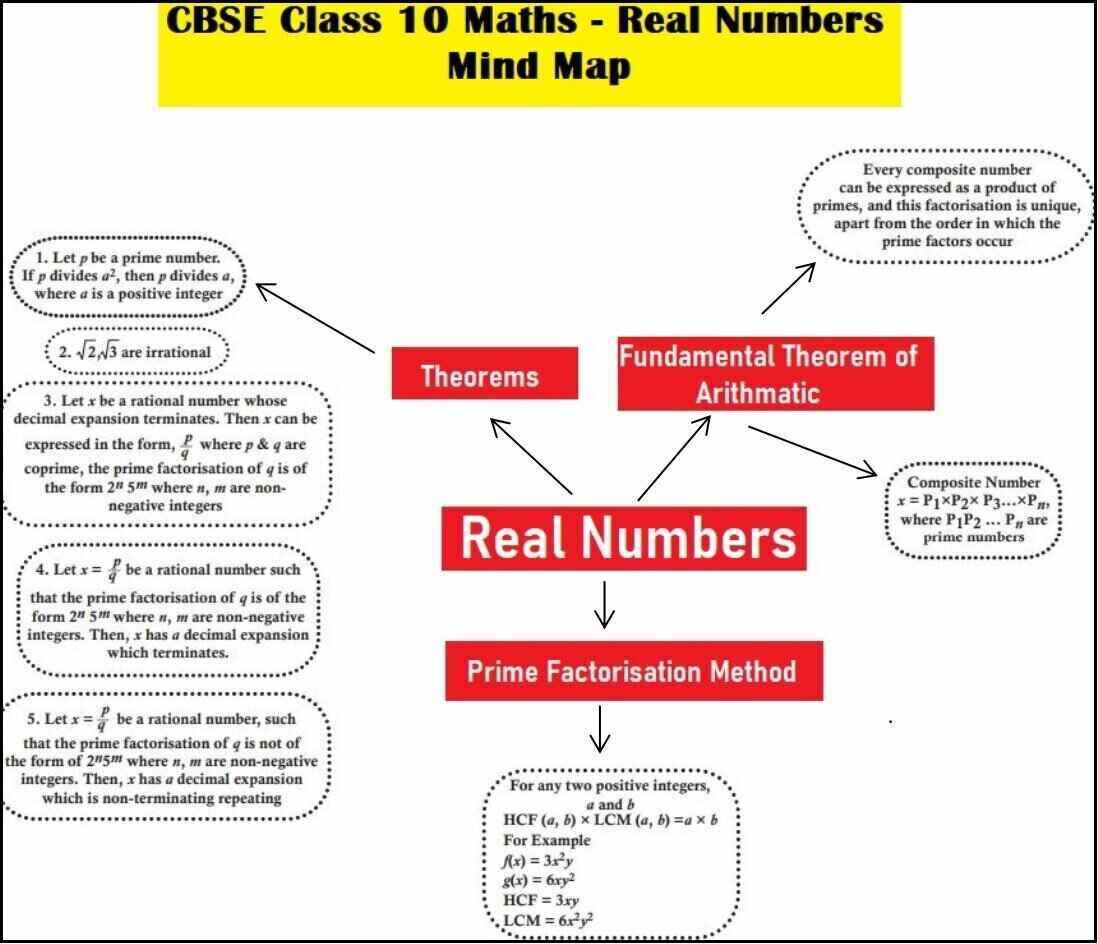 CBSE Class 10 Maths Mind Map For Chapter 1 Real Numbers PDF Based On