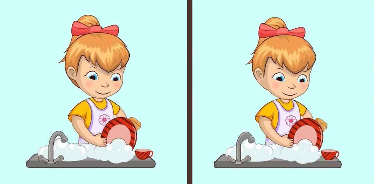 Spot 3 differences between the girl washing dish pictures in 10 seconds!