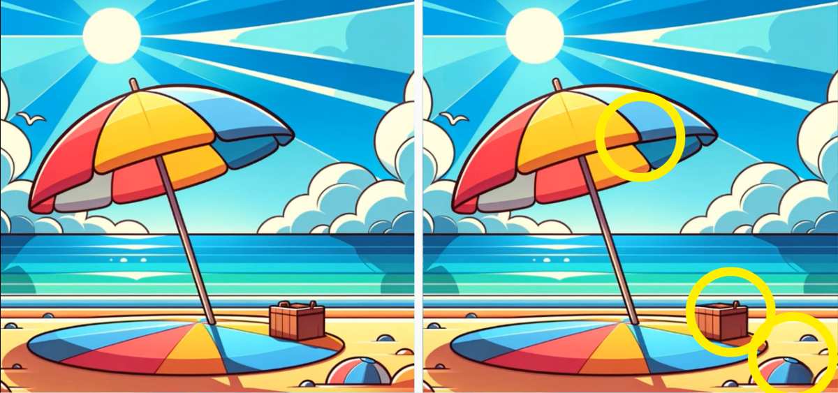 Only 1 out of 5 can spot 3 differences between the beach pictures in 8 ...