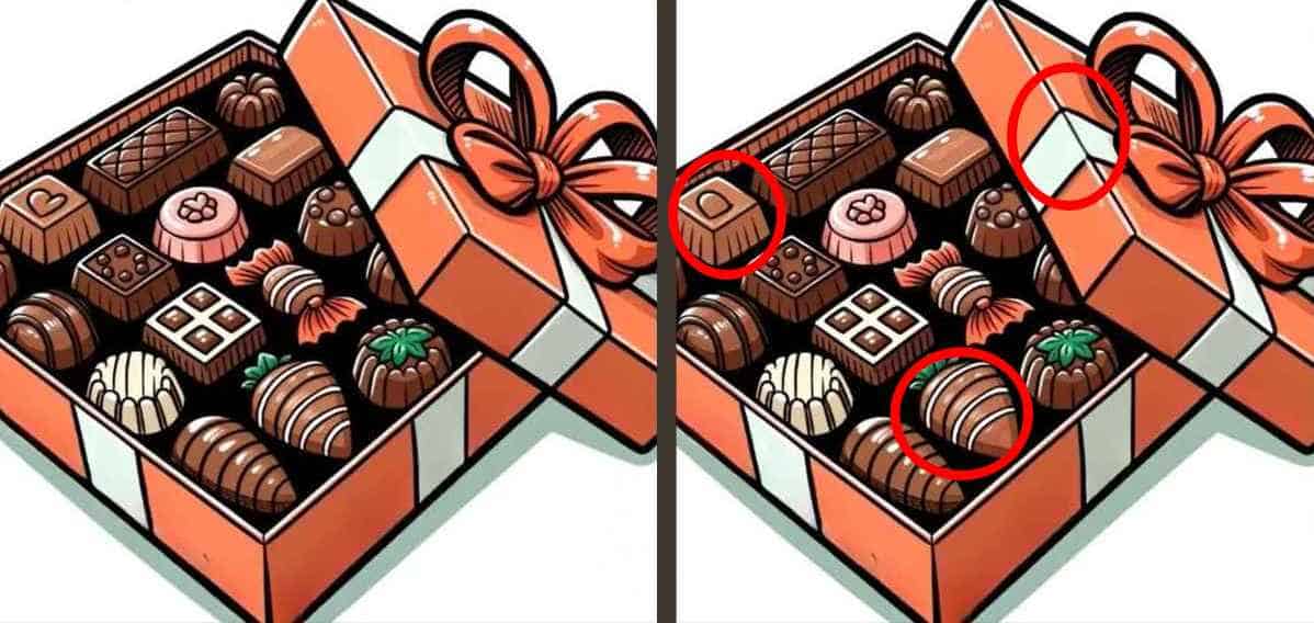 Spot 3 differences between the chocolate box pictures in 13 seconds!