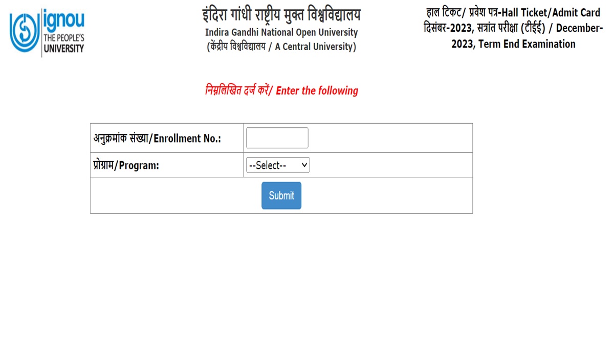IGNOU December TEE 2023 Hall Ticket Out, Get Admit Card Download Link ...