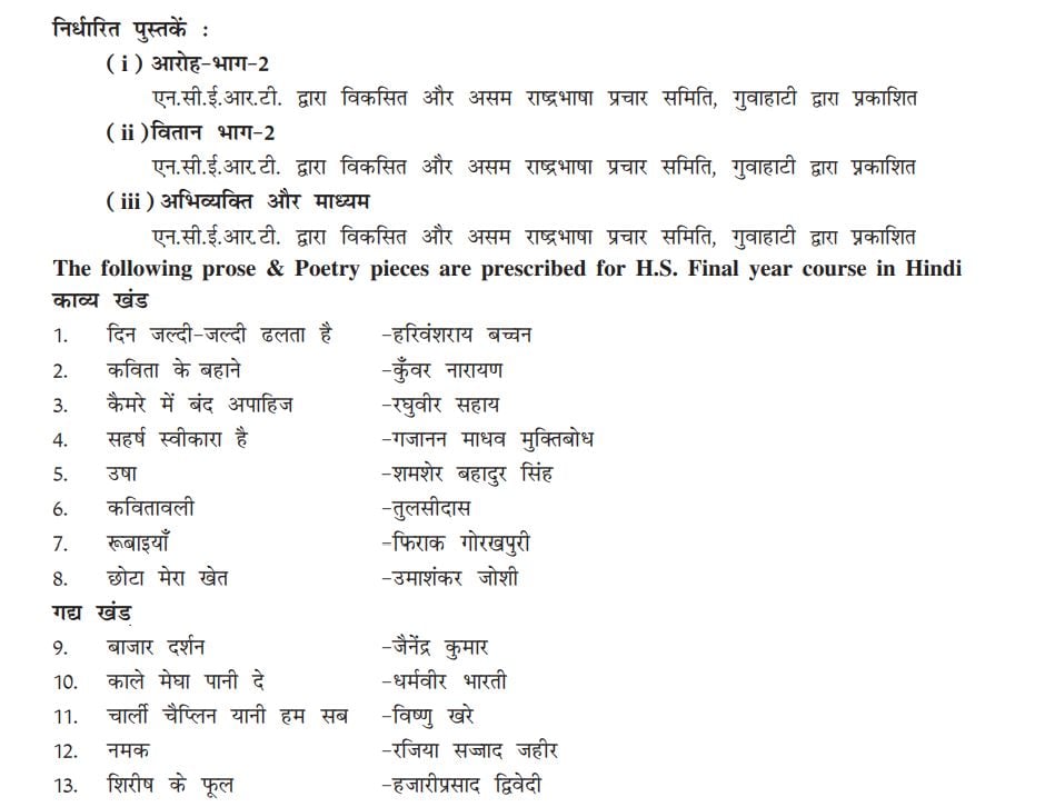 Assam Board AHSEC Class 12 Hindi Syllabus, Important Topics and Marking ...
