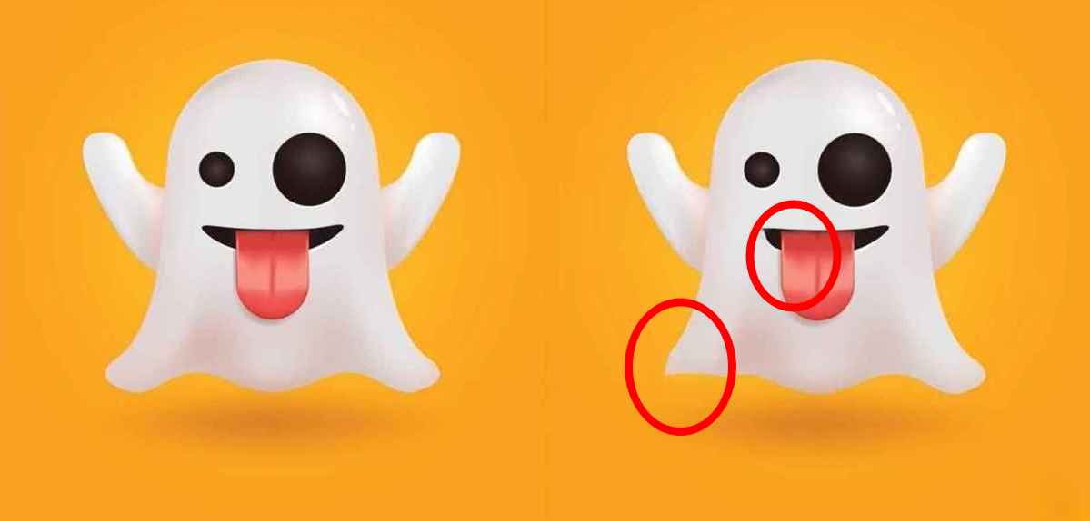 Spot 2 differences between the ghost emoji pictures in 5 seconds!