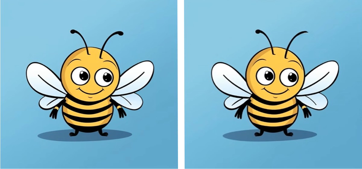 Only people with great eyes can spot 3 differences in the bee picture ...