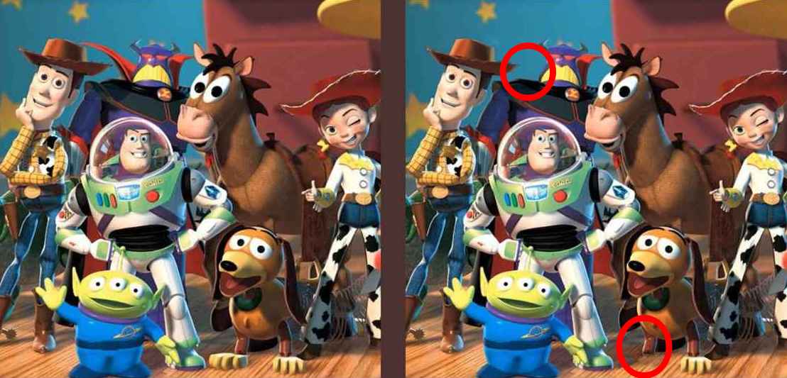 Spot 2 differences between the toy story pictures in 7 seconds!