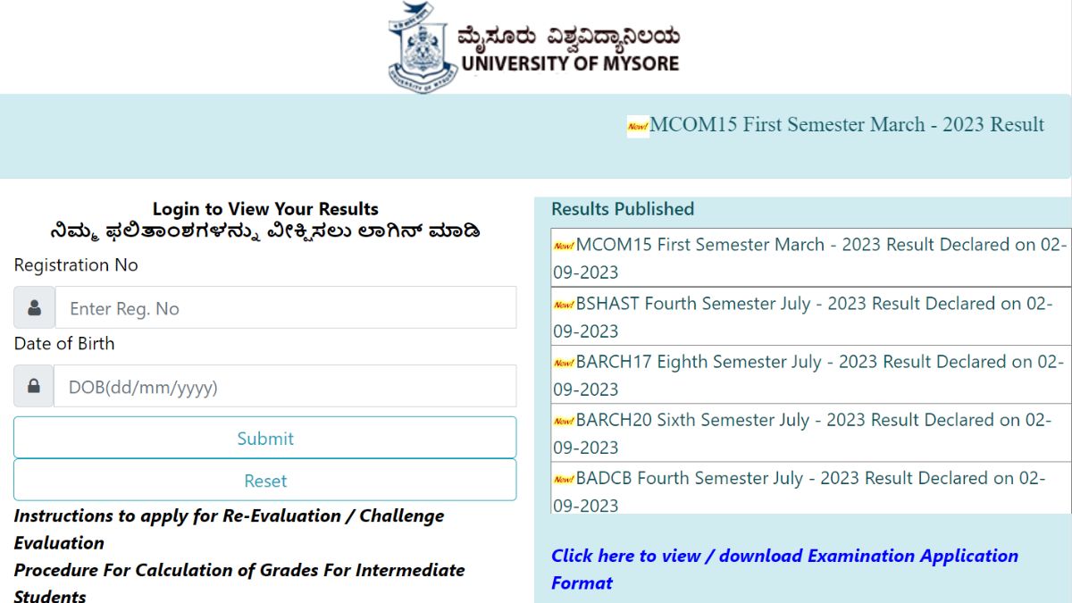 Mysore University Results 2023 Declared for MCOM15, BARCH 17, 20; Get ...
