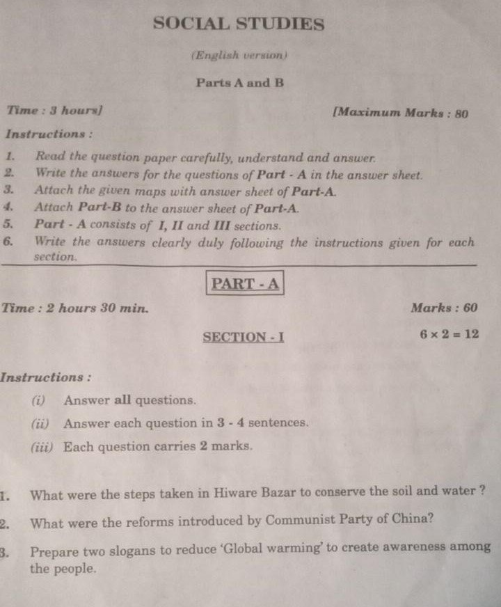 TS SSC Class 10 Social Studies Exam 2024: Question Paper, Answer Key ...