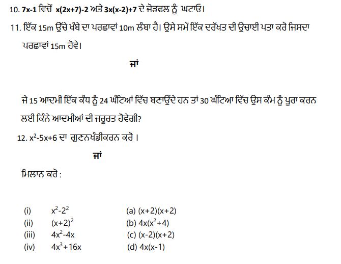 Punjab Board 8th Maths Model Test Paper 2025: Download Class 8 Maths ...